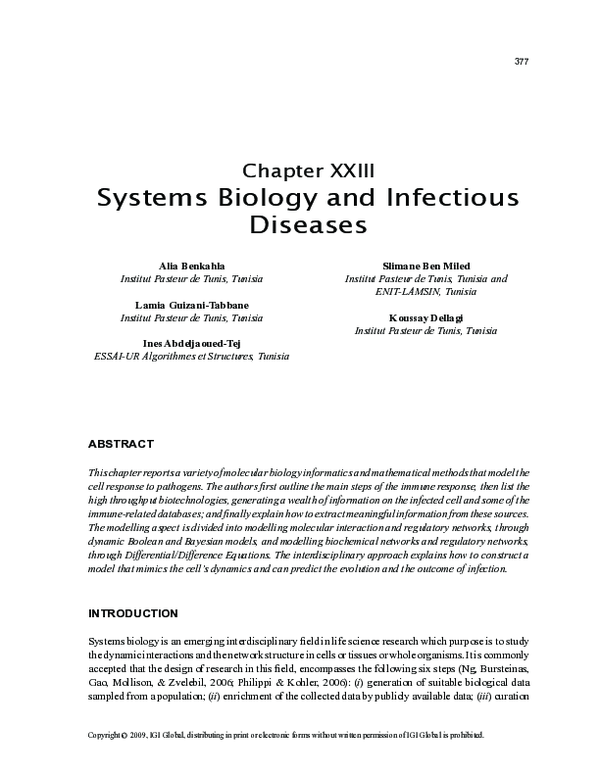 (PDF) Systems Biology and Infectious Diseases