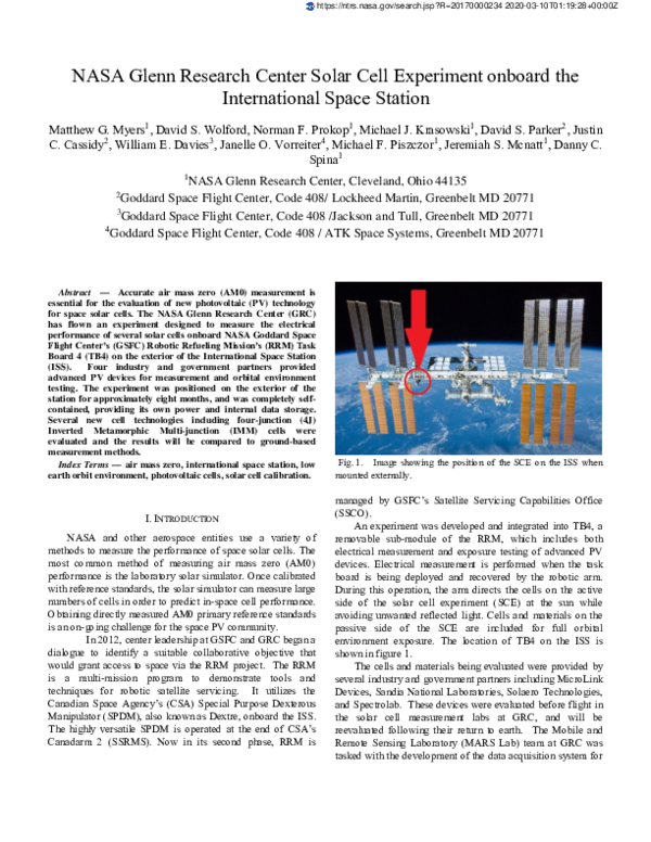(PDF) NASA glenn research center solar cell experiment onboard the ...