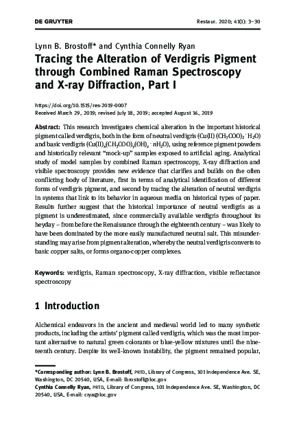 (PDF) Tracing the Alteration of Verdigris Pigment through Combined ...