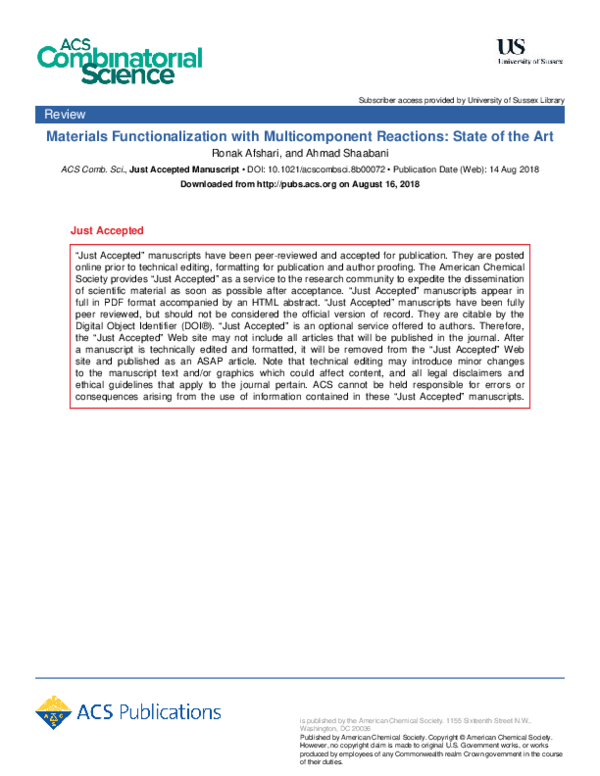 (PDF) Materials Functionalization with Multicomponent Reactions: State ...