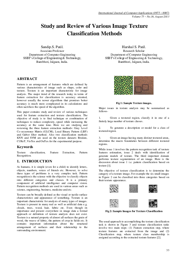 (PDF) Study and Review of Various Image Texture Classification Methods