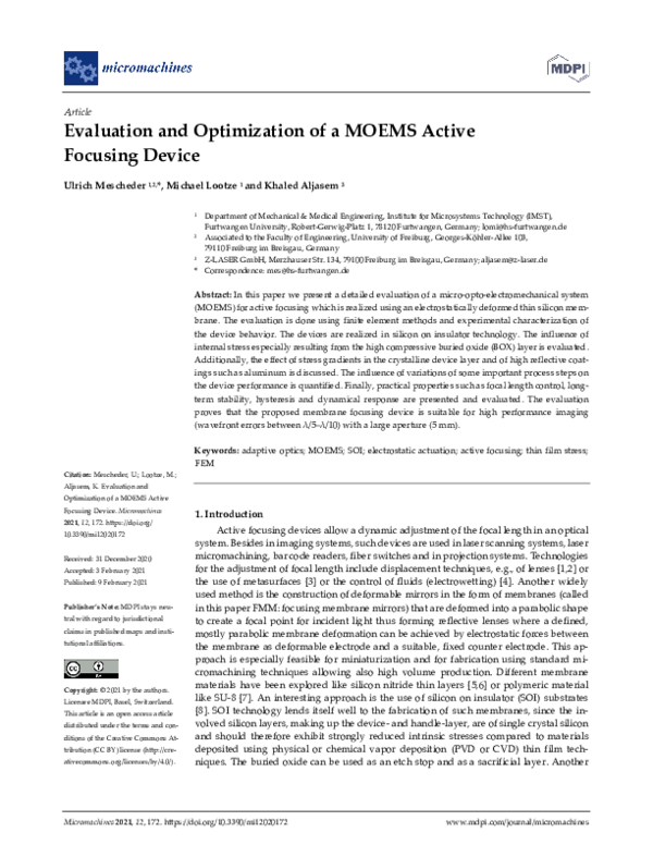 (PDF) Evaluation and Optimization of a MOEMS Active Focusing Device