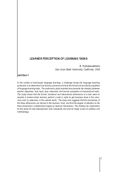 (PDF) Learner Perception of Learning Tasks