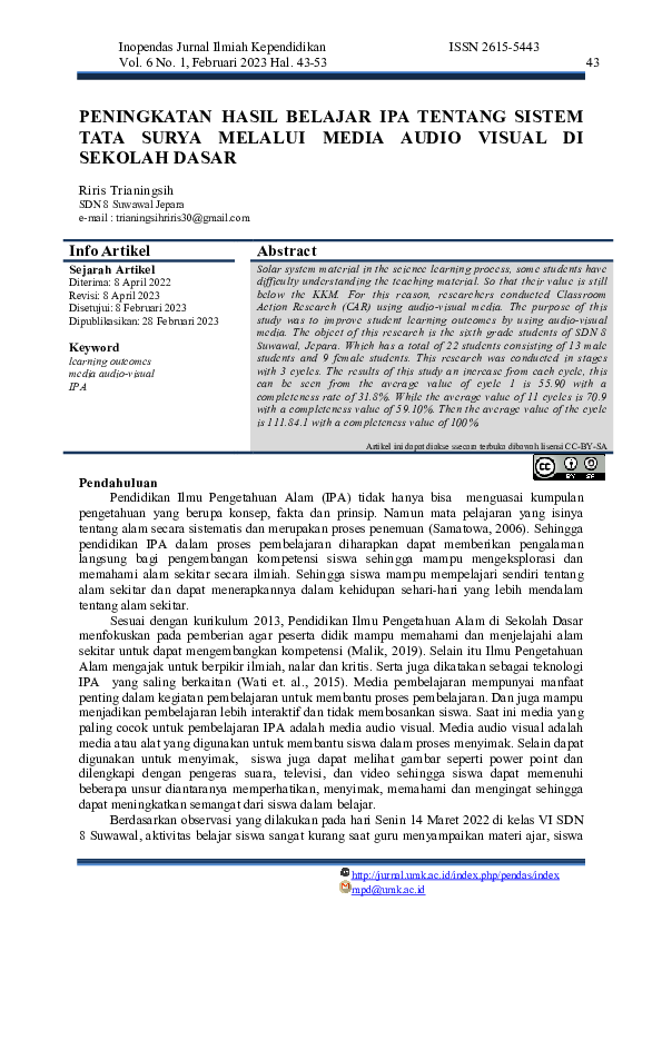 (PDF) Peningkatan Hasil Belajar Ipa Tentang Sistem Tata Surya Melalui Media Audio Visual DI ...