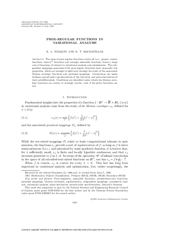 (PDF) Prox-regular functions in variational analysis
