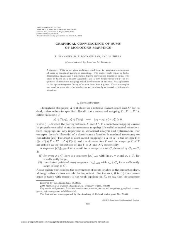 (PDF) Graphical convergence of sums of monotone mappings