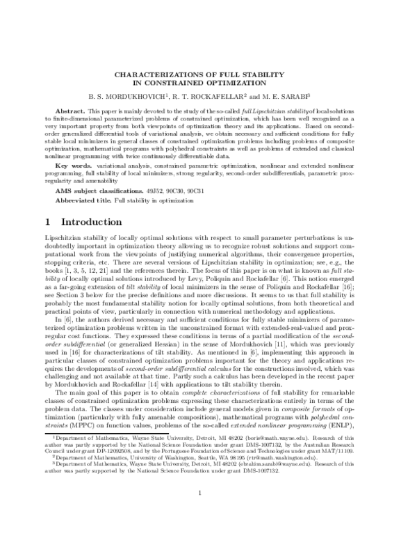 (PDF) Characterizations of Full Stability in Constrained Optimization