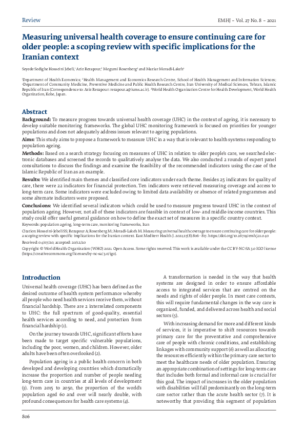 (PDF) Measuring universal health coverage to ensure continuing care for ...