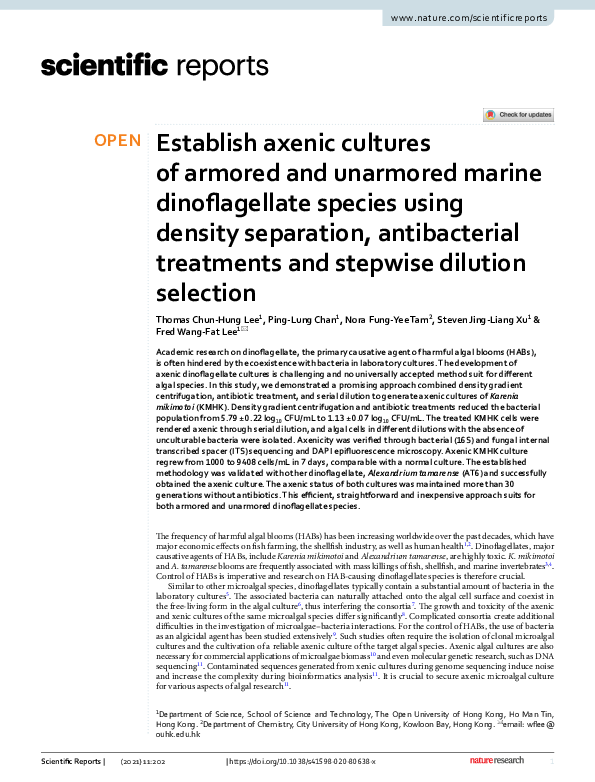 (PDF) Establish axenic cultures of armored and unarmored marine ...