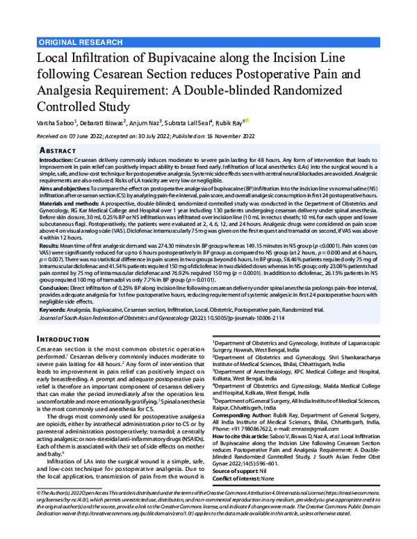 (PDF) Local Infiltration of Bupivacaine along the Incision Line ...