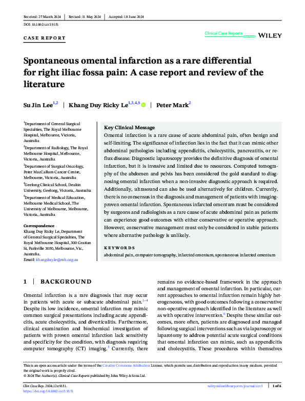 (PDF) Spontaneous omental infarction as a rare differential for right ...