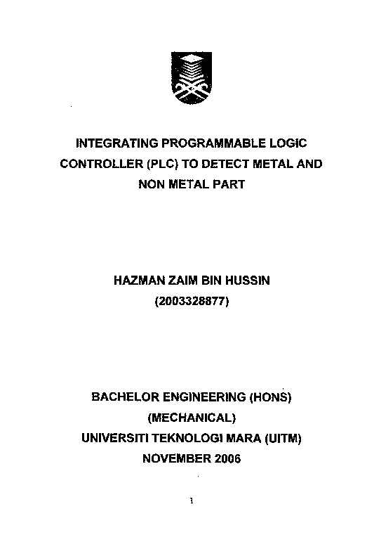 (PDF) Integrating programmable logic controller (PLC) to detect metal and non metal part ...