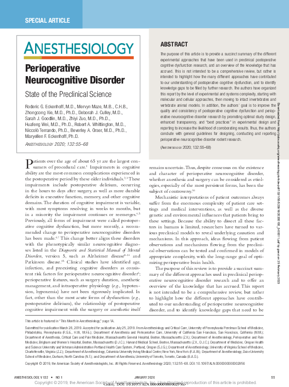 (PDF) Perioperative Neurocognitive Disorder