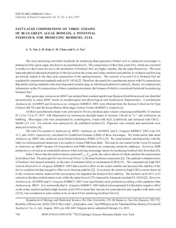 (PDF) Fatty acid compositions of three microalga species