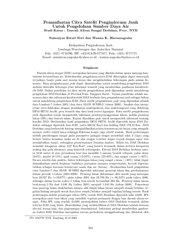 (PDF) Pemanfaatan Citra Satelit Penginderaan Jauh Untuk Pengelolaan Sumber Daya Air Studi Kasus ...