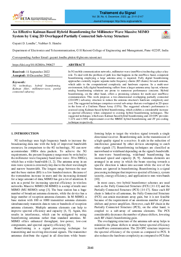(PDF) An Effective Kalman Based Hybrid Beamforming for Millimeter Wave Massive MIMO System by ...