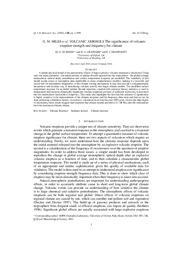 (PDF) The significance of volcanic eruption strength and frequency for ...