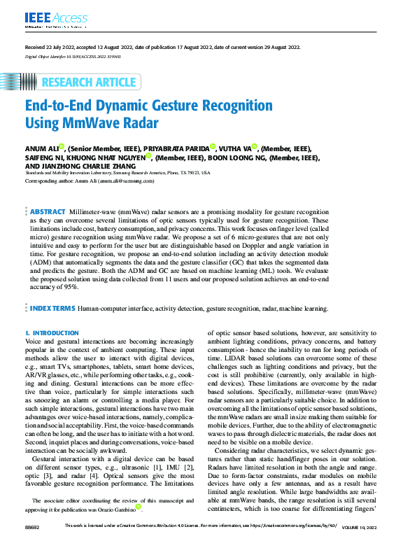 (PDF) End-to-End Dynamic Gesture Recognition Using MmWave Radar