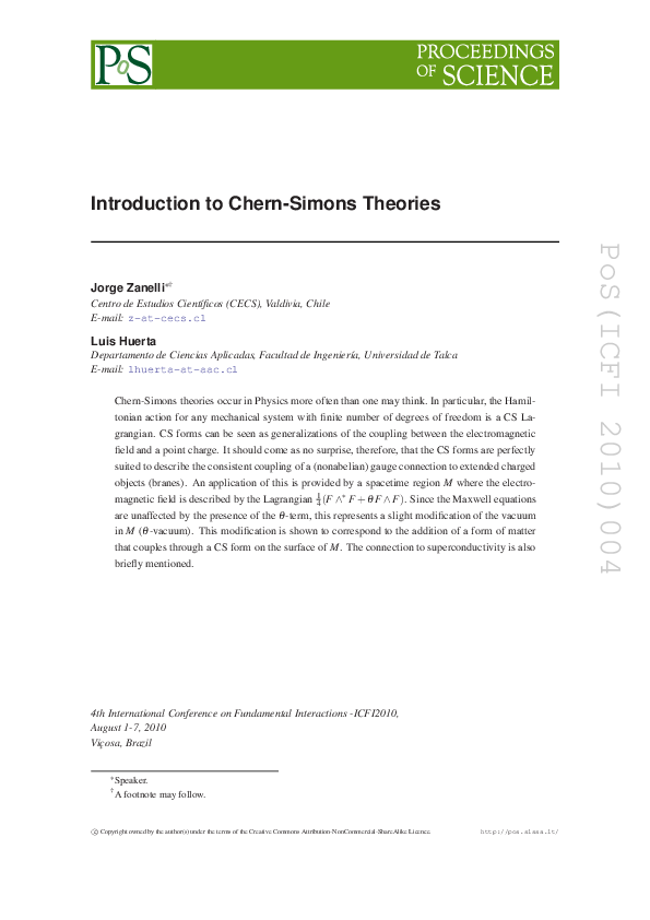 (PDF) Introduction to Chern-Simons Theory