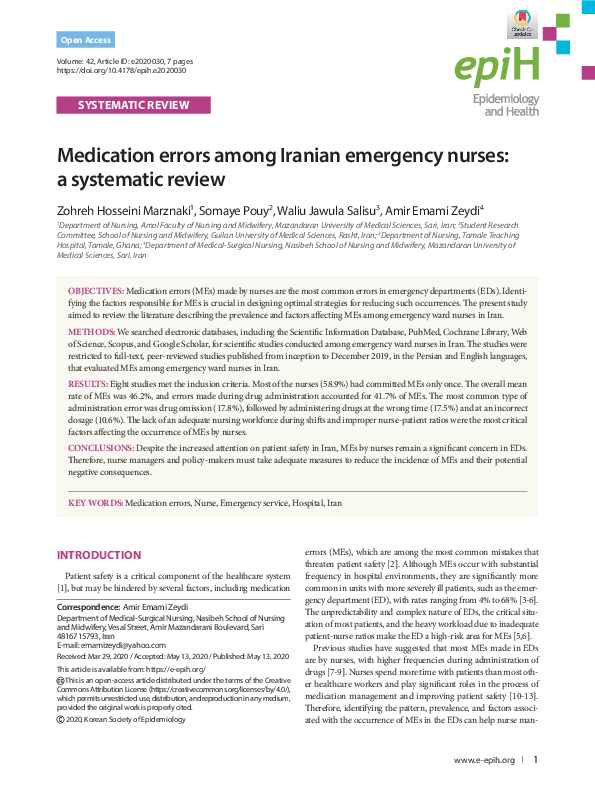 (PDF) Medication errors among Iranian emergency nurses: A systematic review