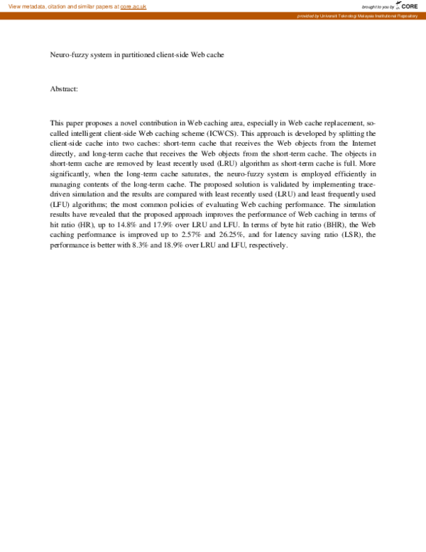 (PDF) Neuro-fuzzy system in partitioned client-side Web cache