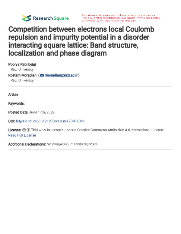 (PDF) Competition between electrons local Coulomb repulsion and ...