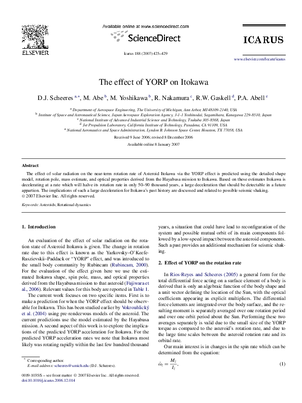 (PDF) The effect of YORP on Itokawa