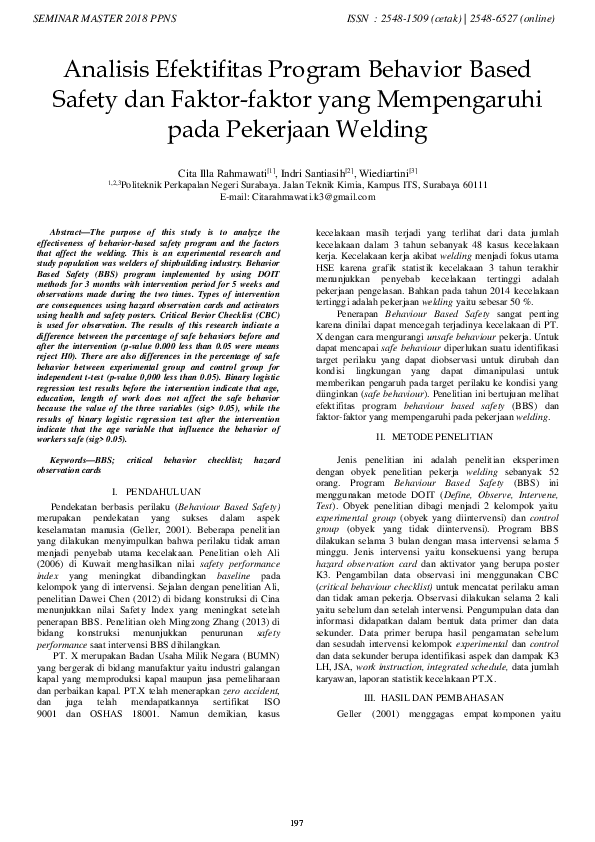 (PDF) Analisis Efektifitas Program Behavior Based Safety dan Faktor ...