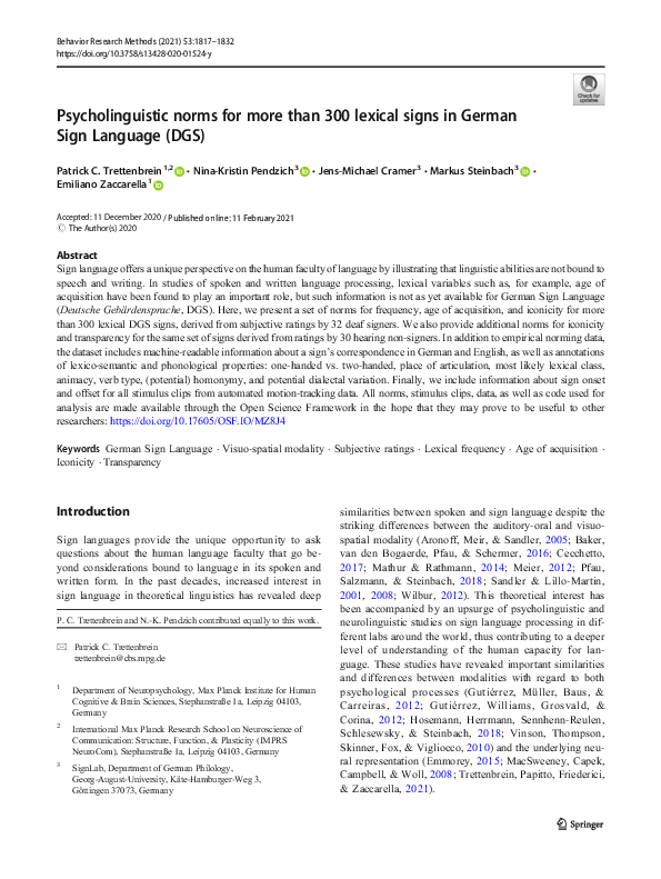 (PDF) Psycholinguistic norms for more than 300 lexical signs in German ...