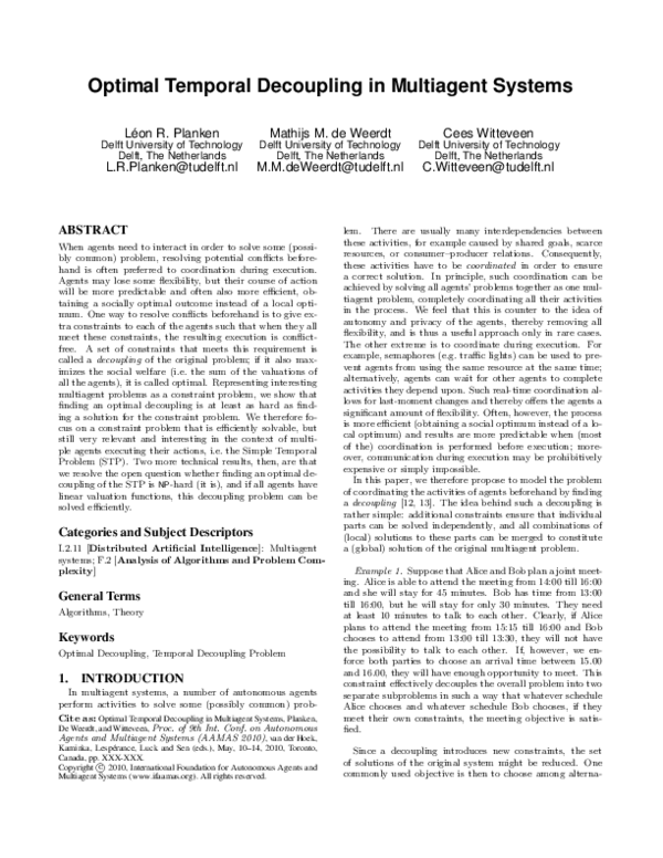 Pdf Optimal Temporal Decoupling In Multiagent Systems