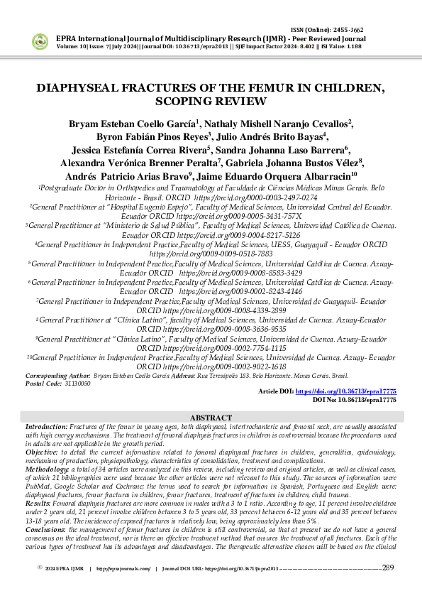 (PDF) DIAPHYSEAL FRACTURES OF THE FEMUR IN CHILDREN, SCOPING REVIEW