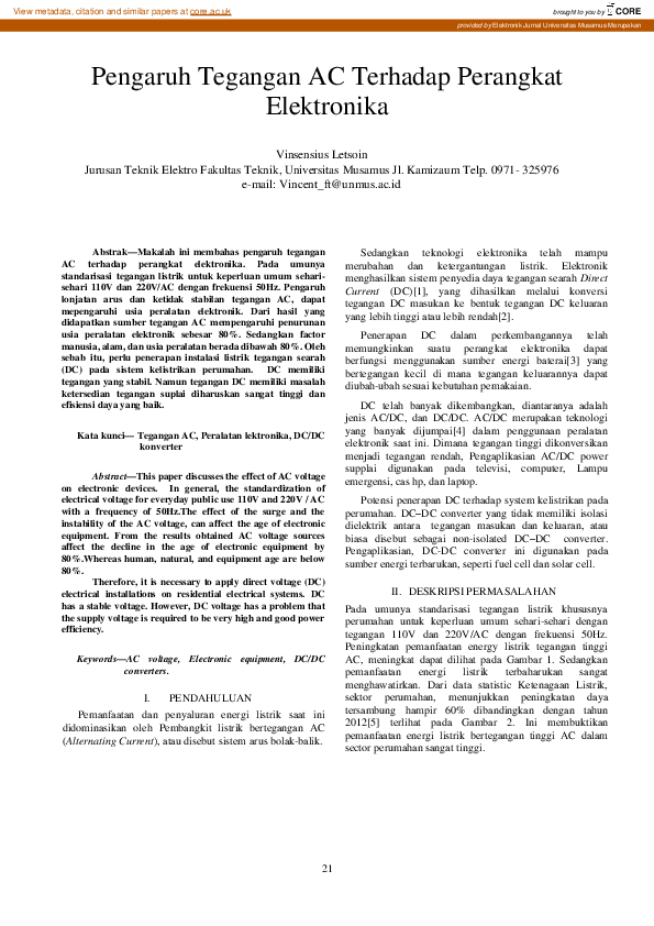 (PDF) Pengaruh Tegangan AC Terhadap Perangkat Elektronika