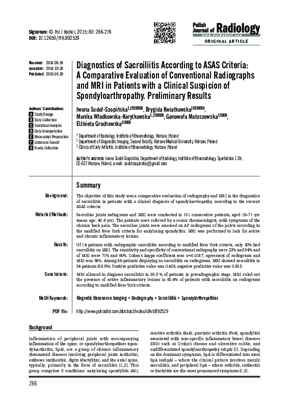 (PDF) Diagnostics of Sacroiliitis According to ASAS Criteria: A ...