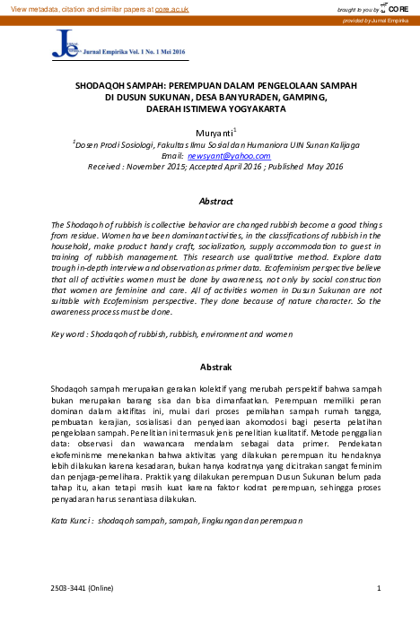(PDF) Shodaqoh Sampah: Perempuan Dalam Pengelolaan Sampah di Dusun ...