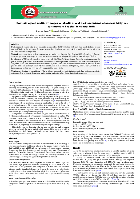 (PDF) Bacteriological profile of pyogenic infections and their ...