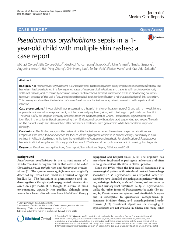 (PDF) Pseudomonas oryzihabitans sepsis in a 1-year-old child with ...