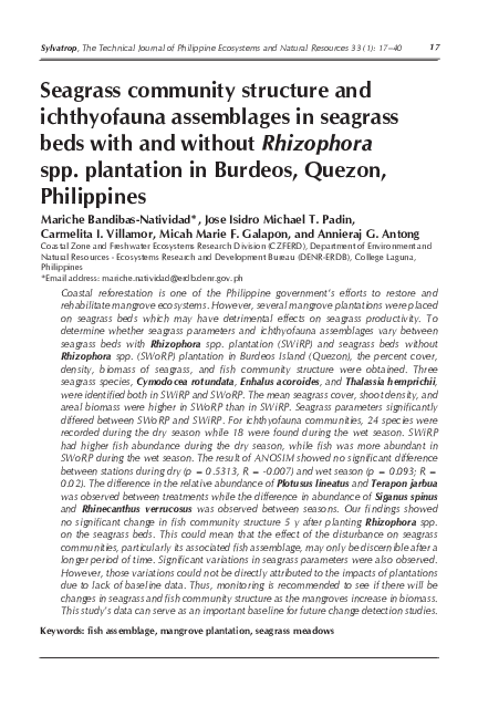 (PDF) Seagrass community structure and ichthyofauna assemblages in ...