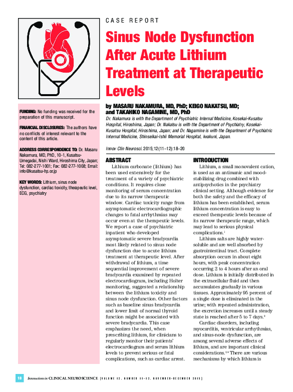 (PDF) Sinus Node Dysfunction After Acute Lithium Treatment at ...