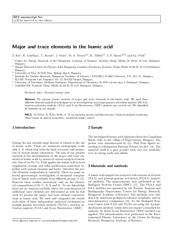 (PDF) Major and Trace Elements in the Humic Acid