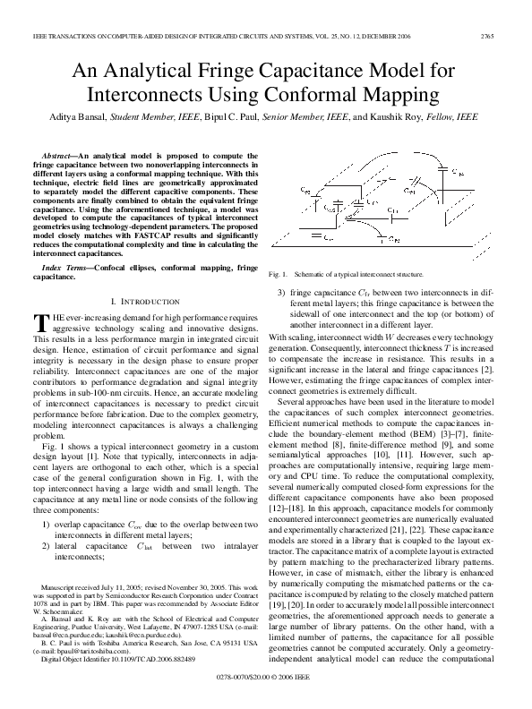 (PDF) An Analytical Fringe Capacitance Model for Interconnects Using Conformal Mapping