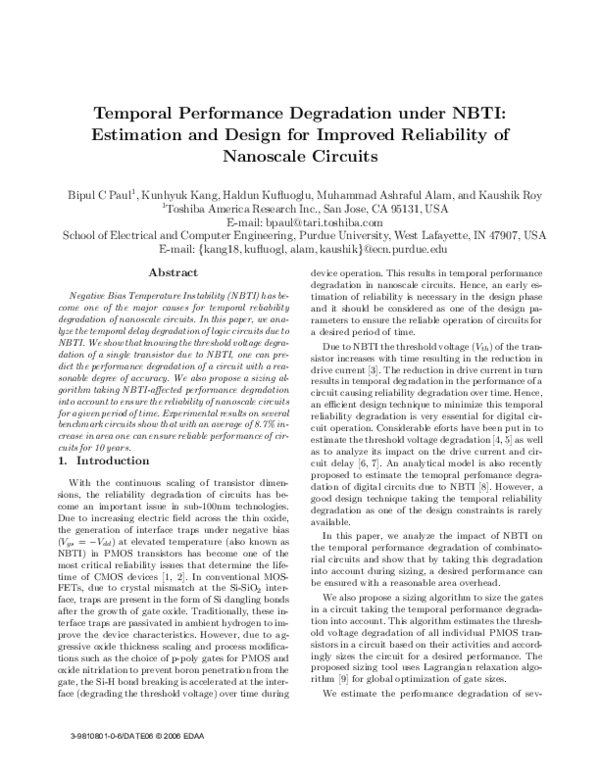 (PDF) Temporal Performance Degradation under NBTI: Estimation and ...