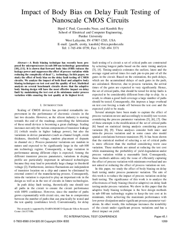 (PDF) Impact of body bias on delay fault testing of nanoscale CMOS circuits