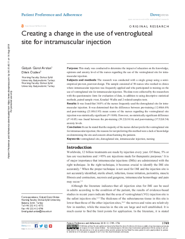 (PDF) Creating a change in the use of ventrogluteal site for ...