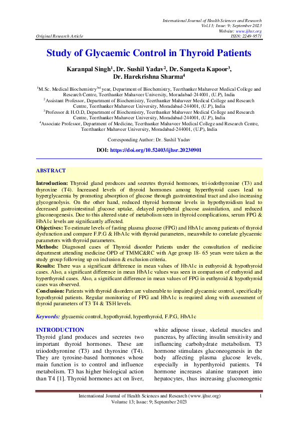 (PDF) Study of Glycaemic Control in Thyroid Patients