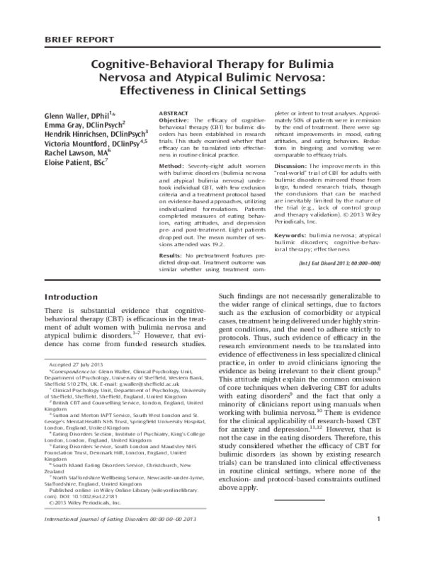 (PDF) Cognitive-behavioral therapy for bulimia nervosa: An illustration