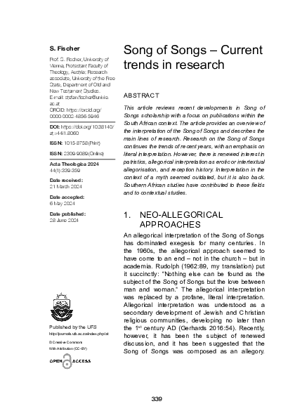 (PDF) Song of Songs – Current trends in research