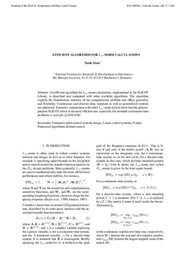 (PDF) Efficient L∞-Norm Algorithm in SLICOT Library