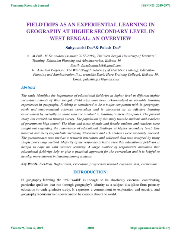 (PDF) FIELDTRIPS AS AN EXPERIENTIAL LEARNING IN GEOGRAPHY AT HIGHER ...