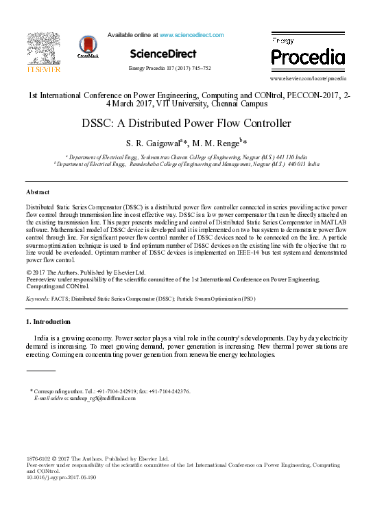 Pdf Dssc A Distributed Power Flow Controller 7100