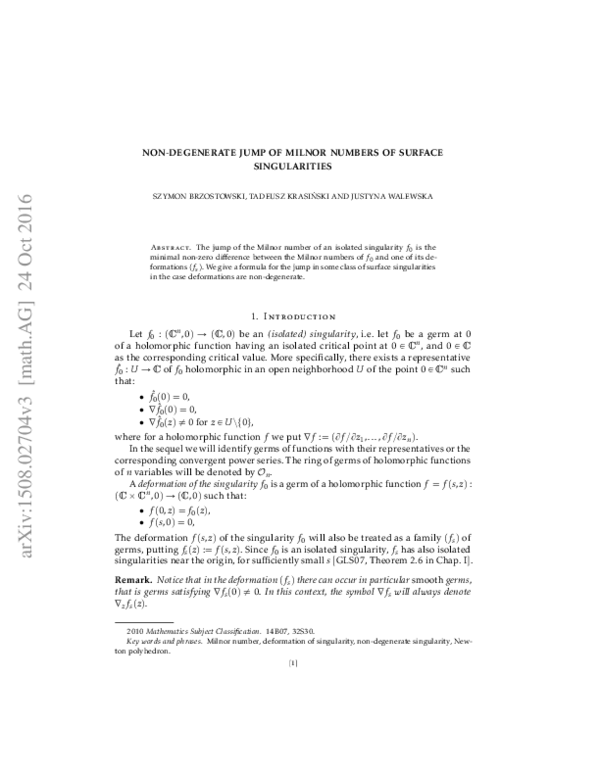 (PDF) Non-degenerate jump of Milnor numbers of surface singularities